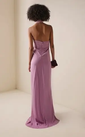 Elie Saab Draped Halter Top Silk-blend Maxi Dress
