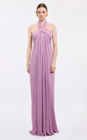 Elie Saab Draped Halter Top Silk-blend Maxi Dress