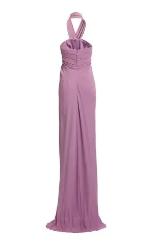 Elie Saab Draped Halter Top Silk-blend Maxi Dress