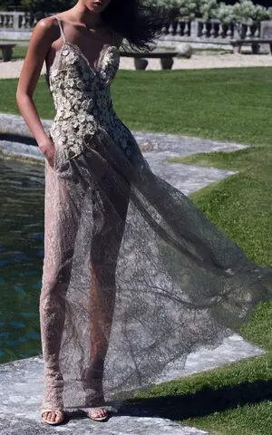 Elie Saab Floral-embellished Lace Maxi Dress