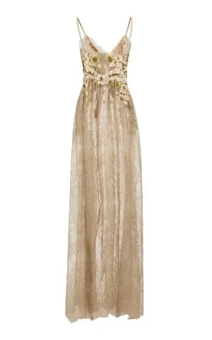 Elie Saab Floral-embellished Lace Maxi Dress