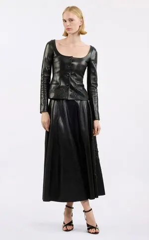 Elie Saab Embroidered Leather Scoop Neck Jacket