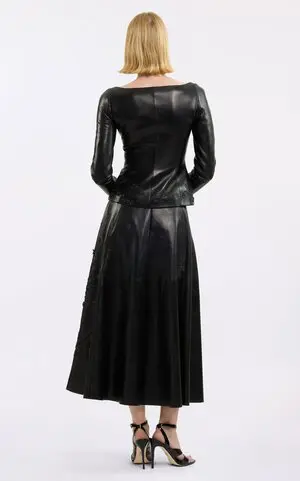 Elie Saab Embroidered Leather Scoop Neck Jacket