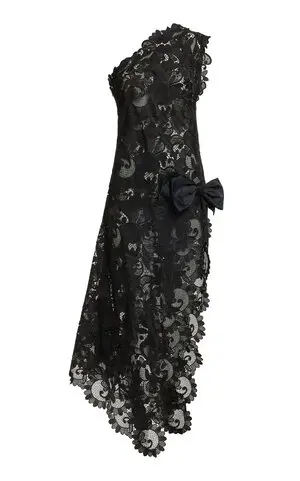 Elie Saab One-shoulder Silk-macrame Lace Midi Dress - Black