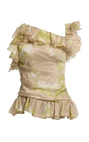 Elie Saab Ruffle-hem Silk-chiffon Top - Floral