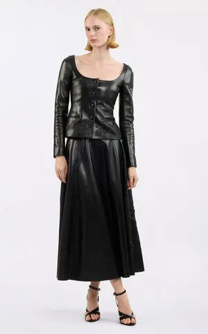 Elie Saab Embroidered Leather Maxi Skirt
