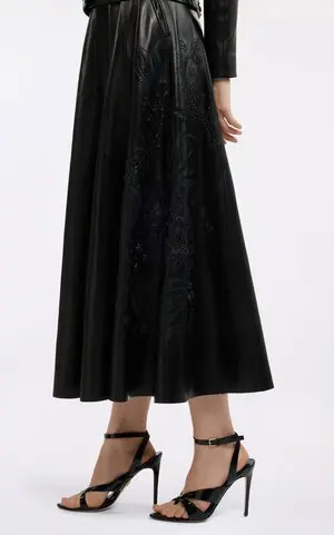 Elie Saab Embroidered Leather Maxi Skirt