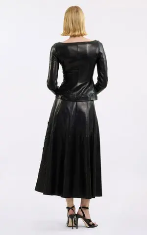 Elie Saab Embroidered Leather Maxi Skirt