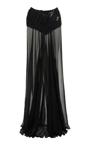 Elie Saab Sequined Drop Waist Silk-blend Maxi Skirt - Black