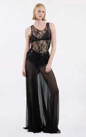 Elie Saab Sequined Drop Waist Silk-blend Maxi Skirt