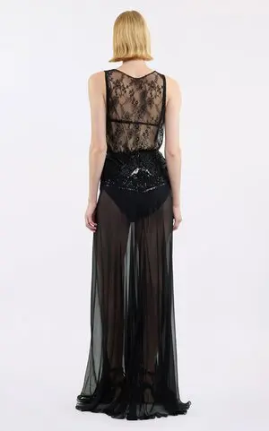 Elie Saab Sequined Drop Waist Silk-blend Maxi Skirt