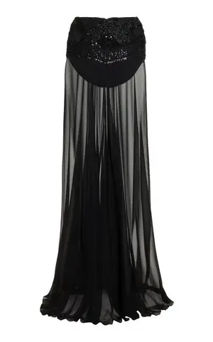 Elie Saab Sequined Drop Waist Silk-blend Maxi Skirt