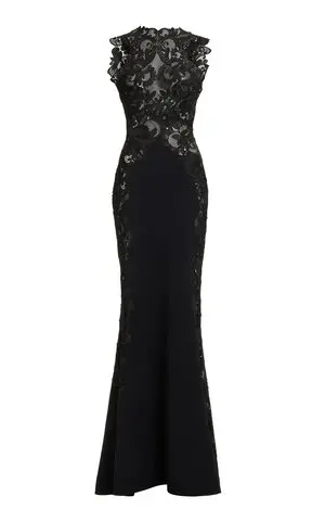 Elie Saab Macrame-lace Paneled Maxi Dress - Black