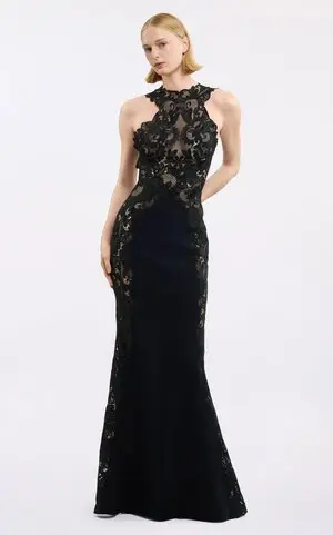 Elie Saab Macrame-lace Paneled Maxi Dress