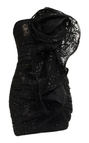 Elie Saab Structural Ruffle Embroidered Mini Dress