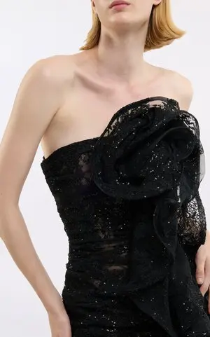 Elie Saab Structural Ruffle Embroidered Mini Dress