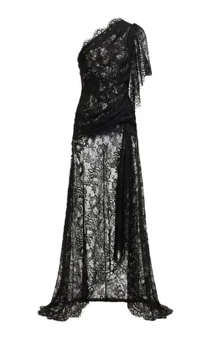 Elie Saab One-shoulder Lace Maxi Dress - Black