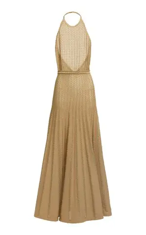 Elie Saab Halter Top Sheer Knit Maxi Dress