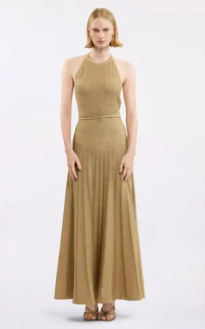 Elie Saab Halter Top Sheer Knit Maxi Dress