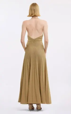 Elie Saab Halter Top Sheer Knit Maxi Dress