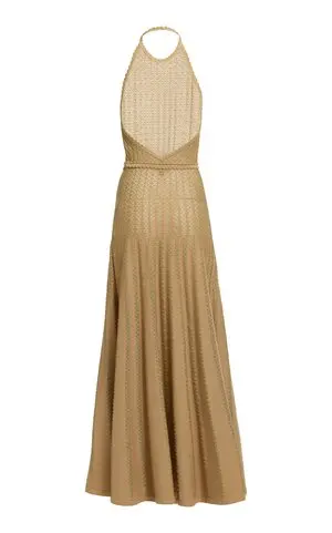 Elie Saab Halter Top Sheer Knit Maxi Dress