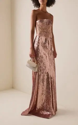 Elie Saab Embroidered Sequined Maxi Dress - Pink