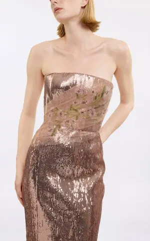Elie Saab Embroidered Sequined Maxi Dress - Pink