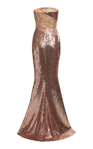Elie Saab Embroidered Sequined Maxi Dress - Pink
