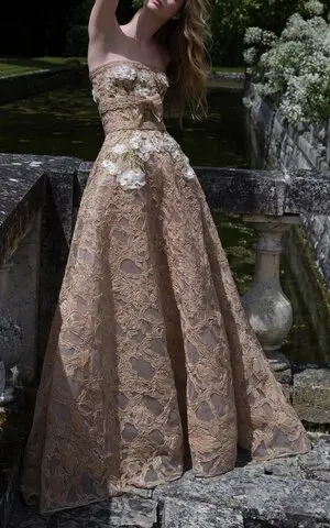 Elie Saab Floral-embellished Raffia-embroidered Gown