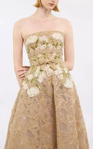 Elie Saab Floral-embellished Raffia-embroidered Gown