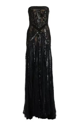 Elie Saab Beaded Lace-paneled Maxi Dress - Black
