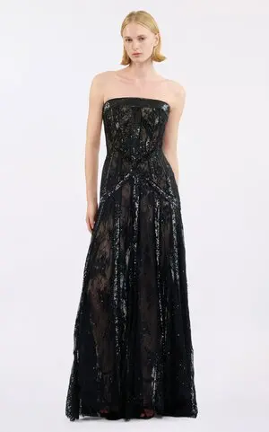 Elie Saab Beaded Lace-paneled Maxi Dress