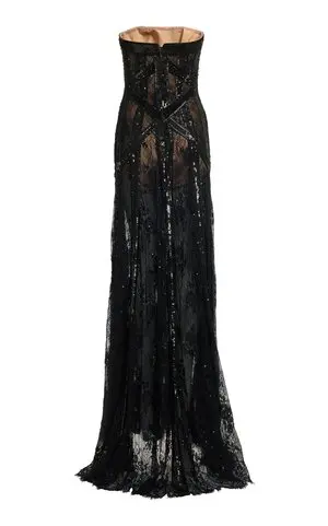 Elie Saab Beaded Lace-paneled Maxi Dress