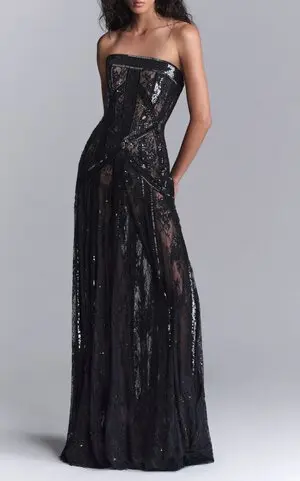 Elie Saab Beaded Lace-paneled Maxi Dress