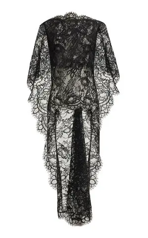 Elie Saab Cascading Lace Cape-sleeve Top - Black