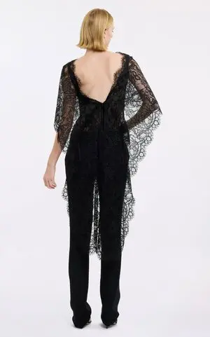 Elie Saab Cascading Lace Cape-sleeve Top
