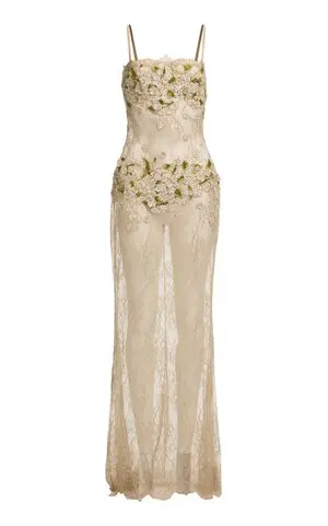 Elie Saab Floral-embellished Lace Maxi Skirt - Nude