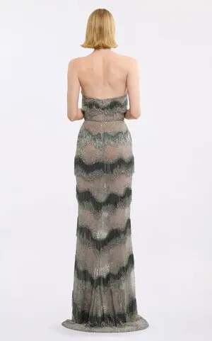 Elie Saab Tiered Beaded-fringe Silk-blend Maxi Dress