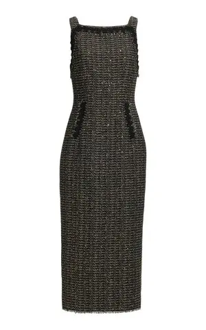 Elie Saab Tweed Cotton-blend Midi Dress - Black