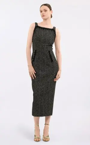 Elie Saab Tweed Cotton-blend Midi Dress