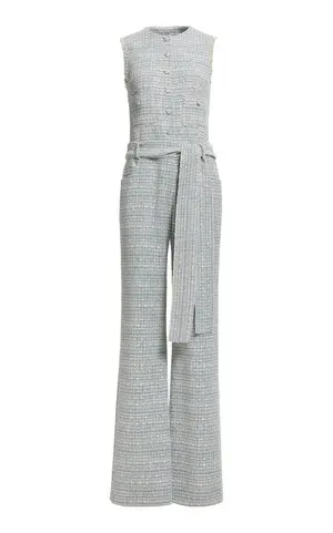 Elie Saab Tweed Cotton-blend Jumpsuit - Light Blue