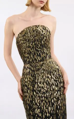 Elie Saab Sequined Strapless Maxi Dress