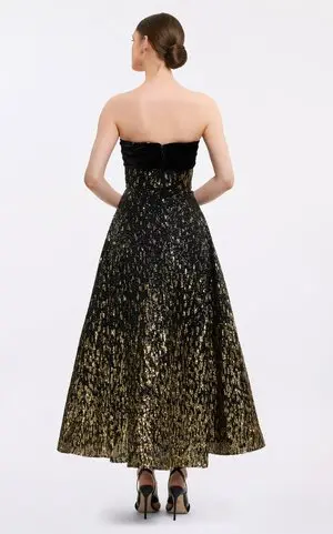 Elie Saab Sequined Strapless Velvet Maxi Dress