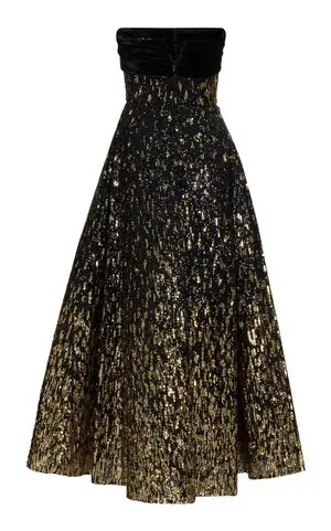 Elie Saab Sequined Strapless Velvet Maxi Dress