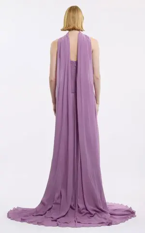 Elie Saab Wrapped Bodice Silk-blend Maxi Dress - Purple