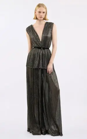 Elie Saab High-rise Wide-leg Pleated Lurex Pants