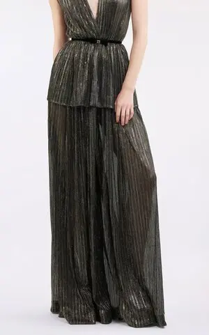 Elie Saab High-rise Wide-leg Pleated Lurex Pants