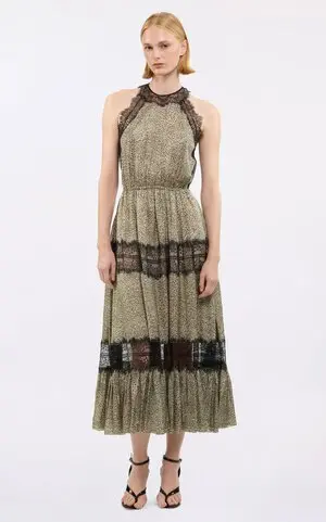 Elie Saab Lace Insert Chiffon Maxi Skirt