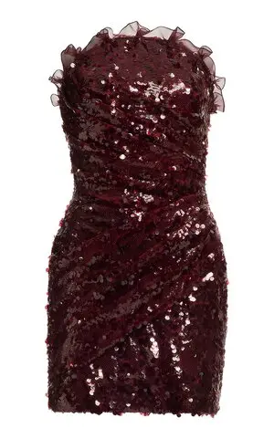 Elie Saab Sequin-embellished Strapless Mini Dress - Burgundy