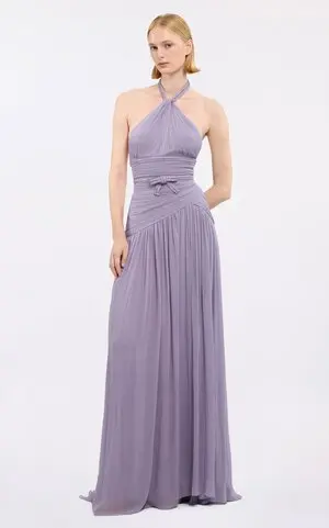 Elie Saab Gathered Halter Top Silk-blend Maxi Dress